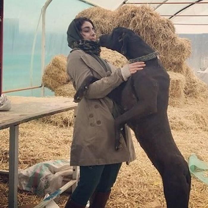 روبوسی خانم بازیگر مشهور با سگ عجیبش فیلم